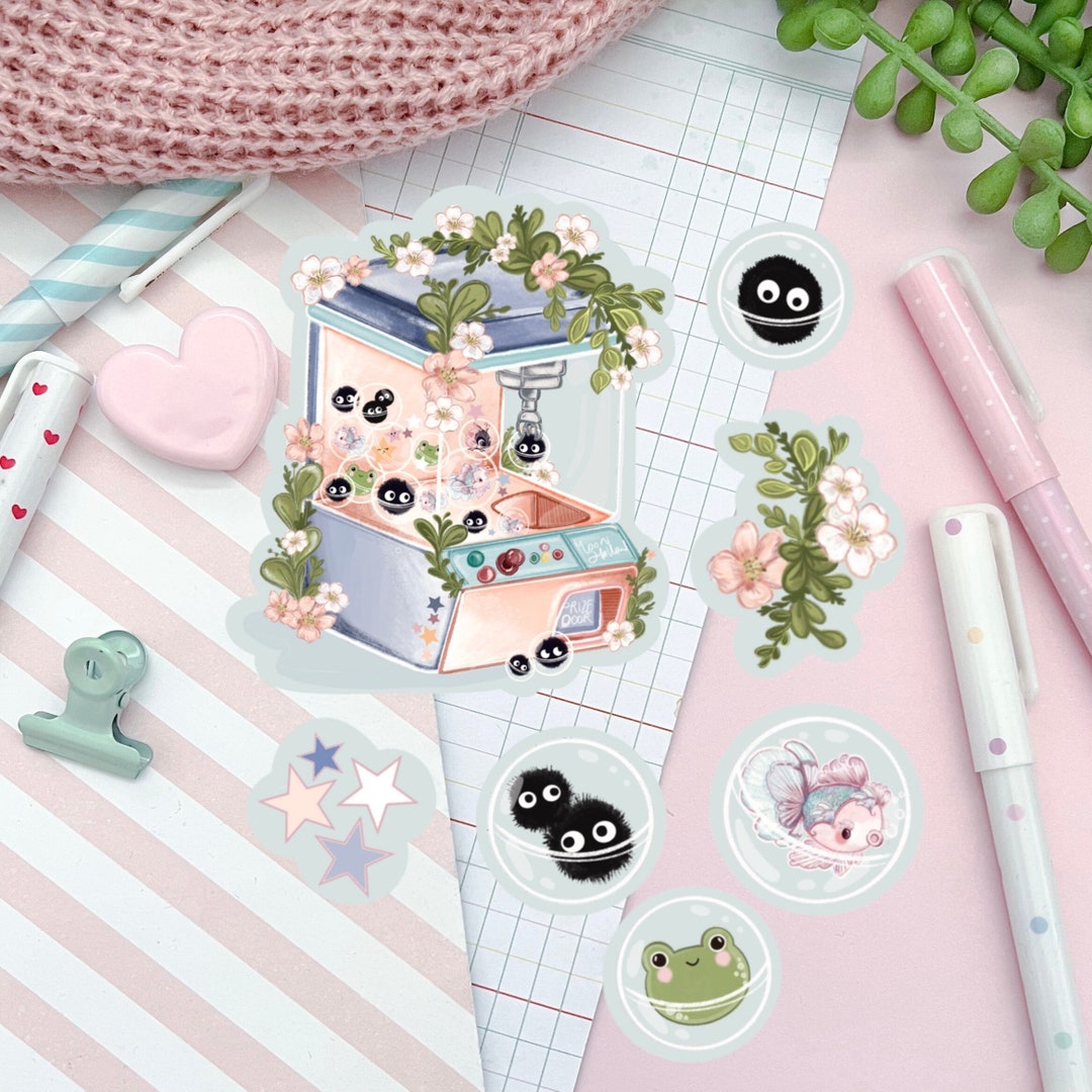 Kawaii Claw Machine Illustration Art Print Sticker Pack, Hand Drawn ...