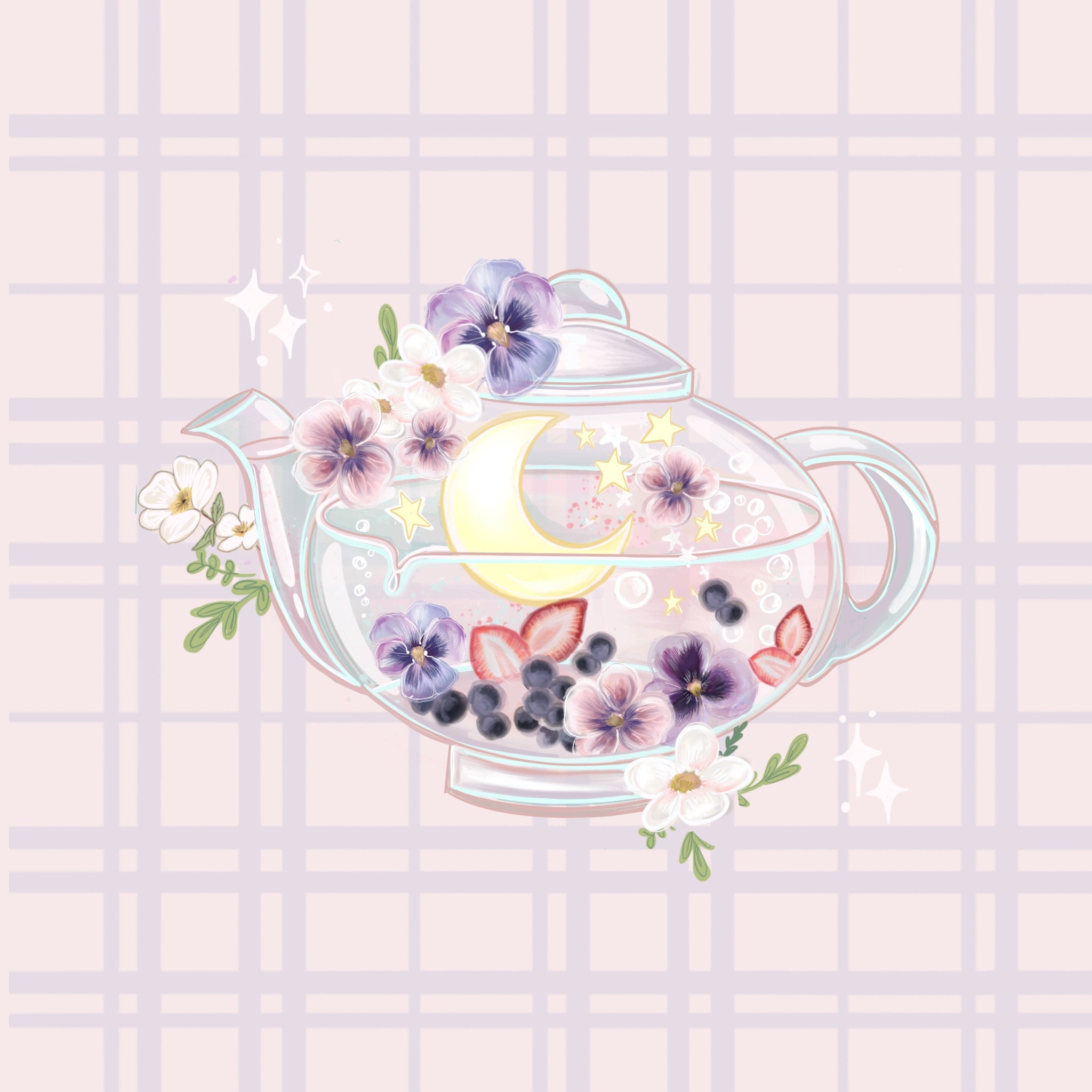 Blueberry Pansy Moon Tea Sticker Pack Moon Stickers Tea - Etsy