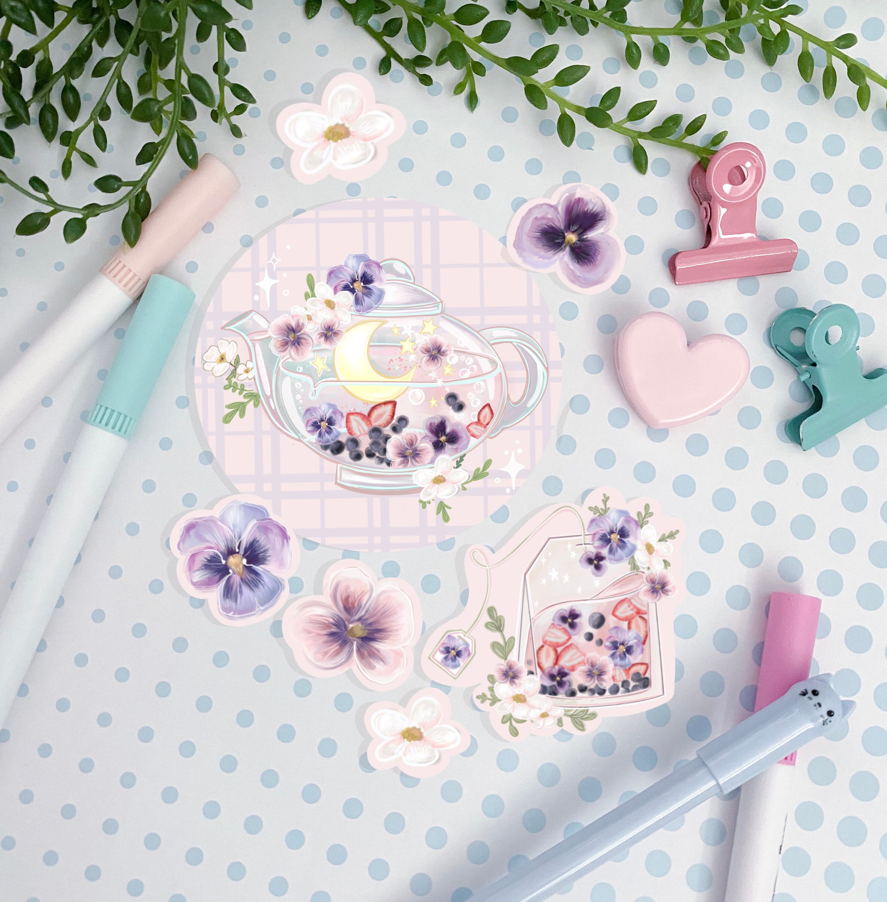 Blueberry Pansy Moon Tea Sticker Pack Moon Stickers Tea - Etsy