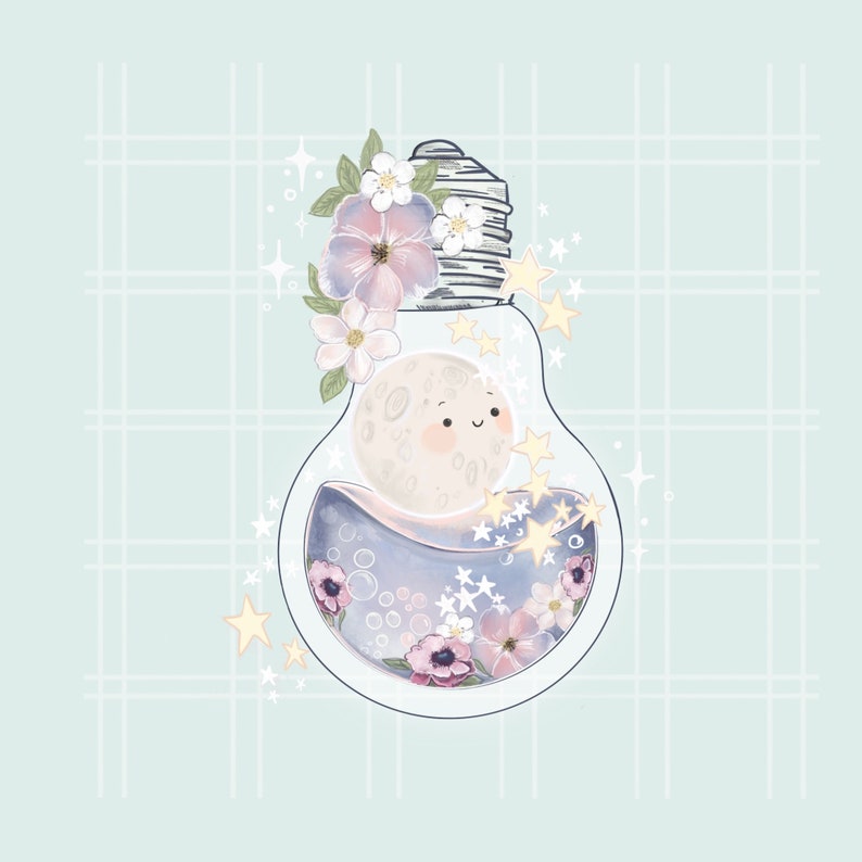 Moon Light Aesthetic Sticker Sheet, Hand Drawn, Stickers, Moon ...