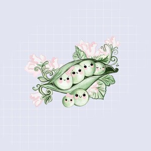 Kawaii Peas in a Pod Cute Die-cut Sticker/ Digital Art, Laptop Decals ...