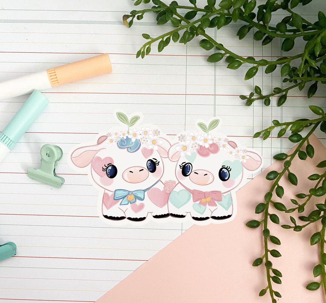 Kawaii Cow Best Friend Cute Sticker. Highland Cow Die-cut Sticker ...
