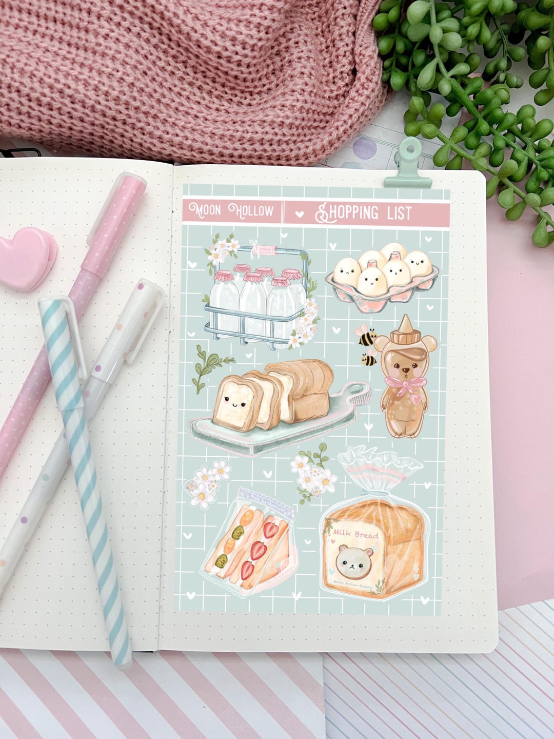 Kawaii Shopping List Journal Sticker Sheet | Cute Planner Stickers ...