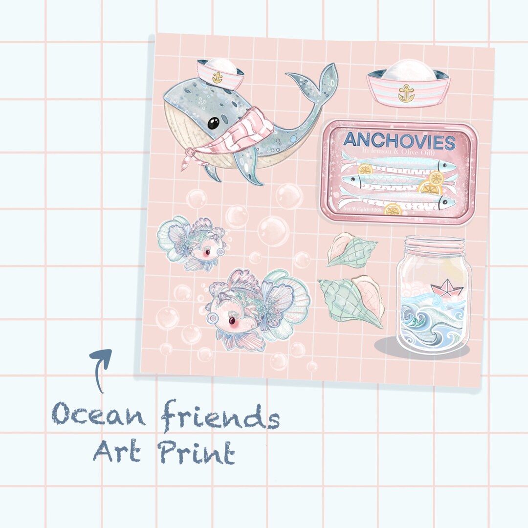 Ocean Friends, Under the Sea, Whale, Fish,shells Illustration Art Print ...