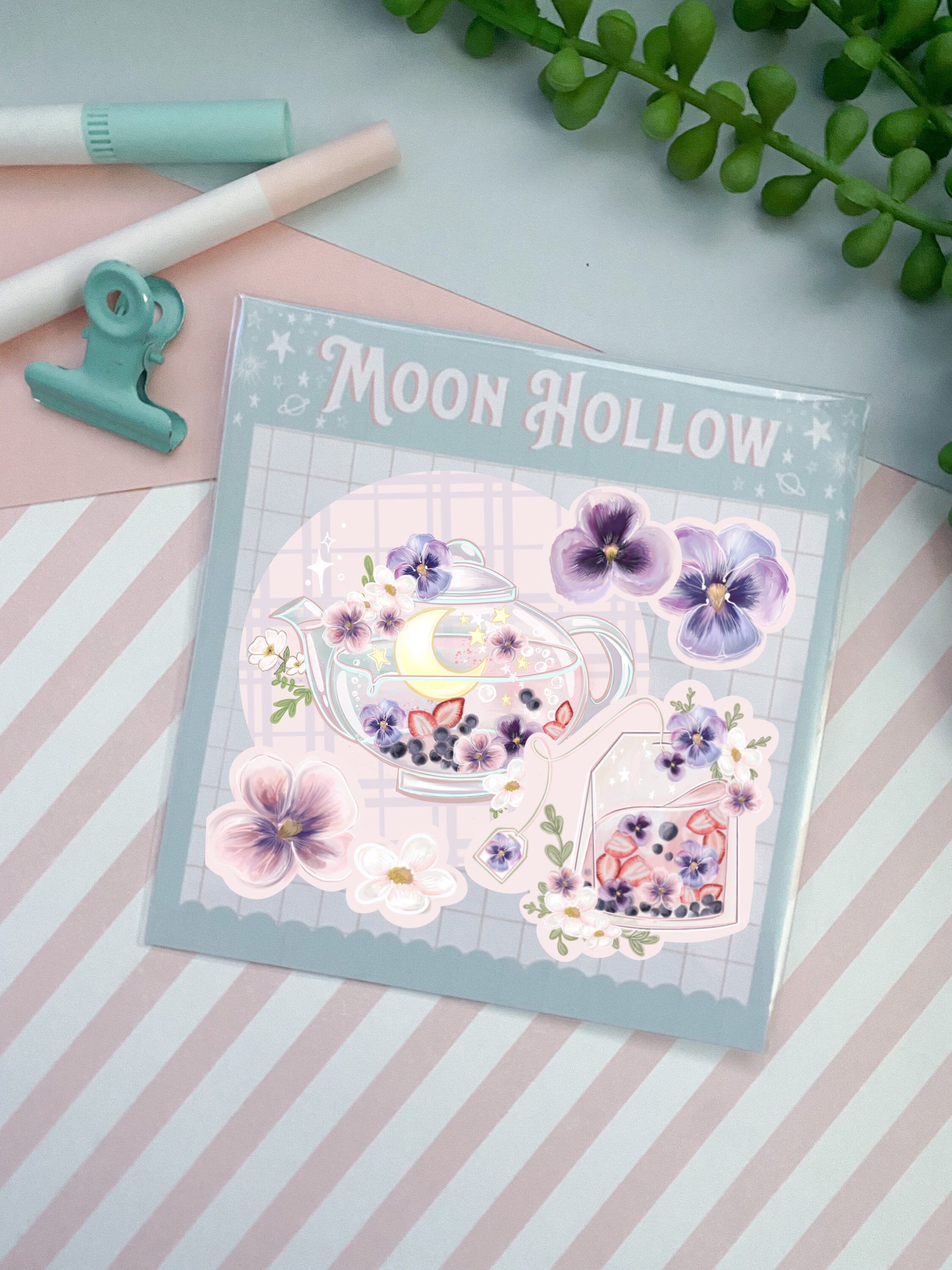 Blueberry Pansy Moon Tea Sticker Pack Moon Stickers Tea - Etsy