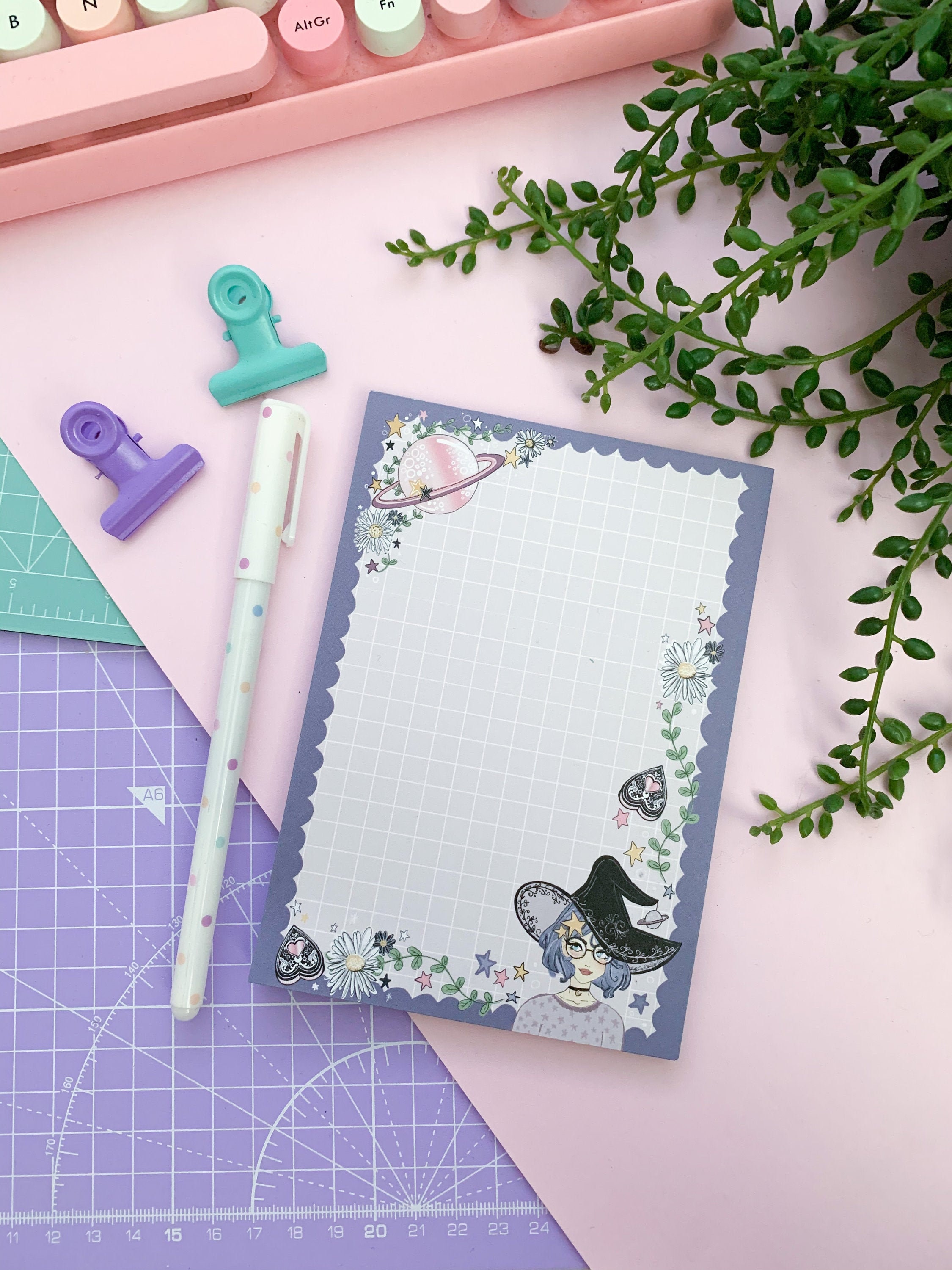 Purple Space Witch Girl Notepad // Digital Art Memo Pad - Etsy