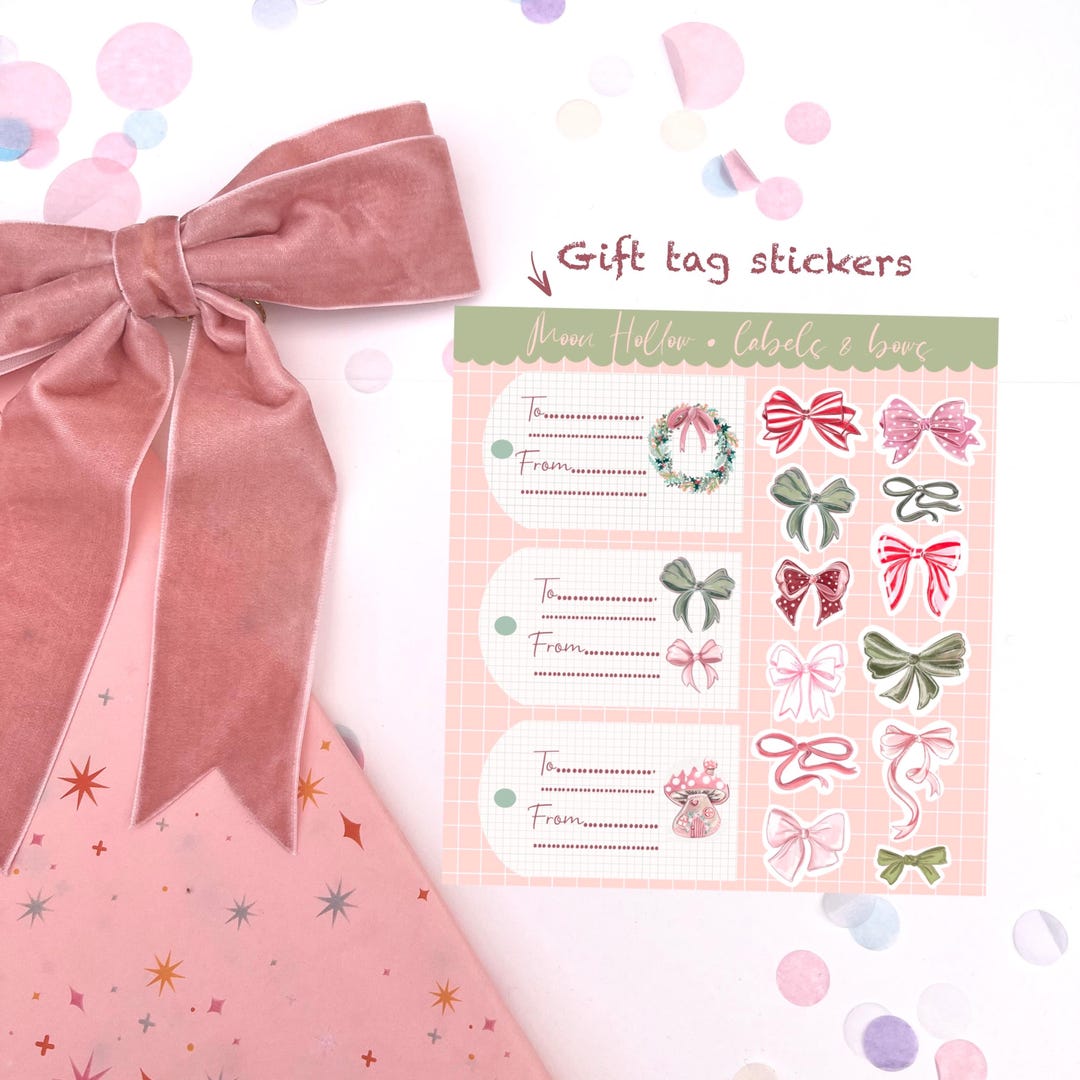 Christmas Bow Sticker Gift Tag Sticker Sheet | Festive Holiday Labels ...
