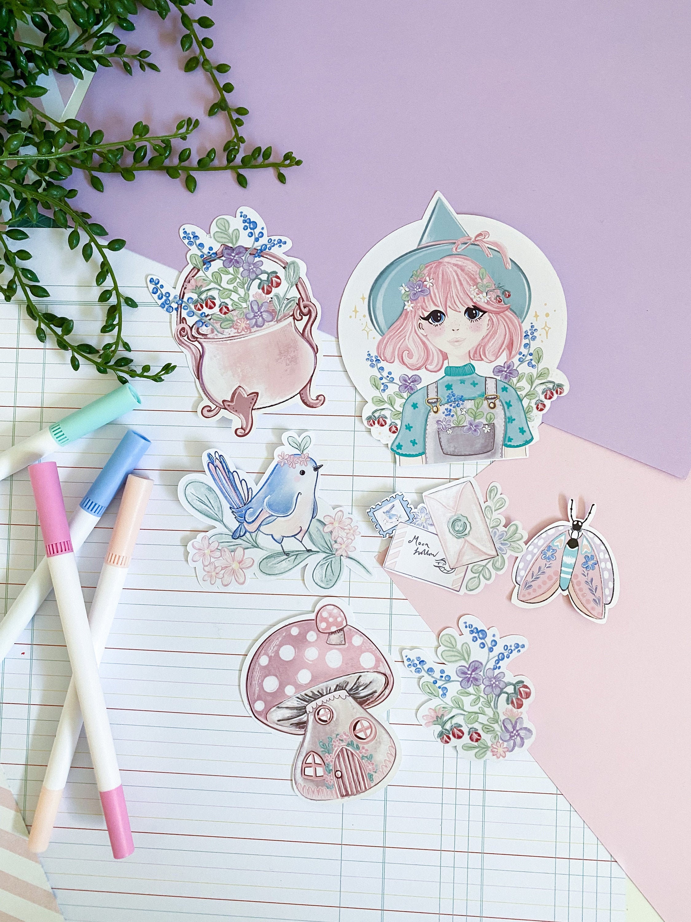 Flower Witch Cottagecore Sticker Pack// Digital Art Stickers | Etsy