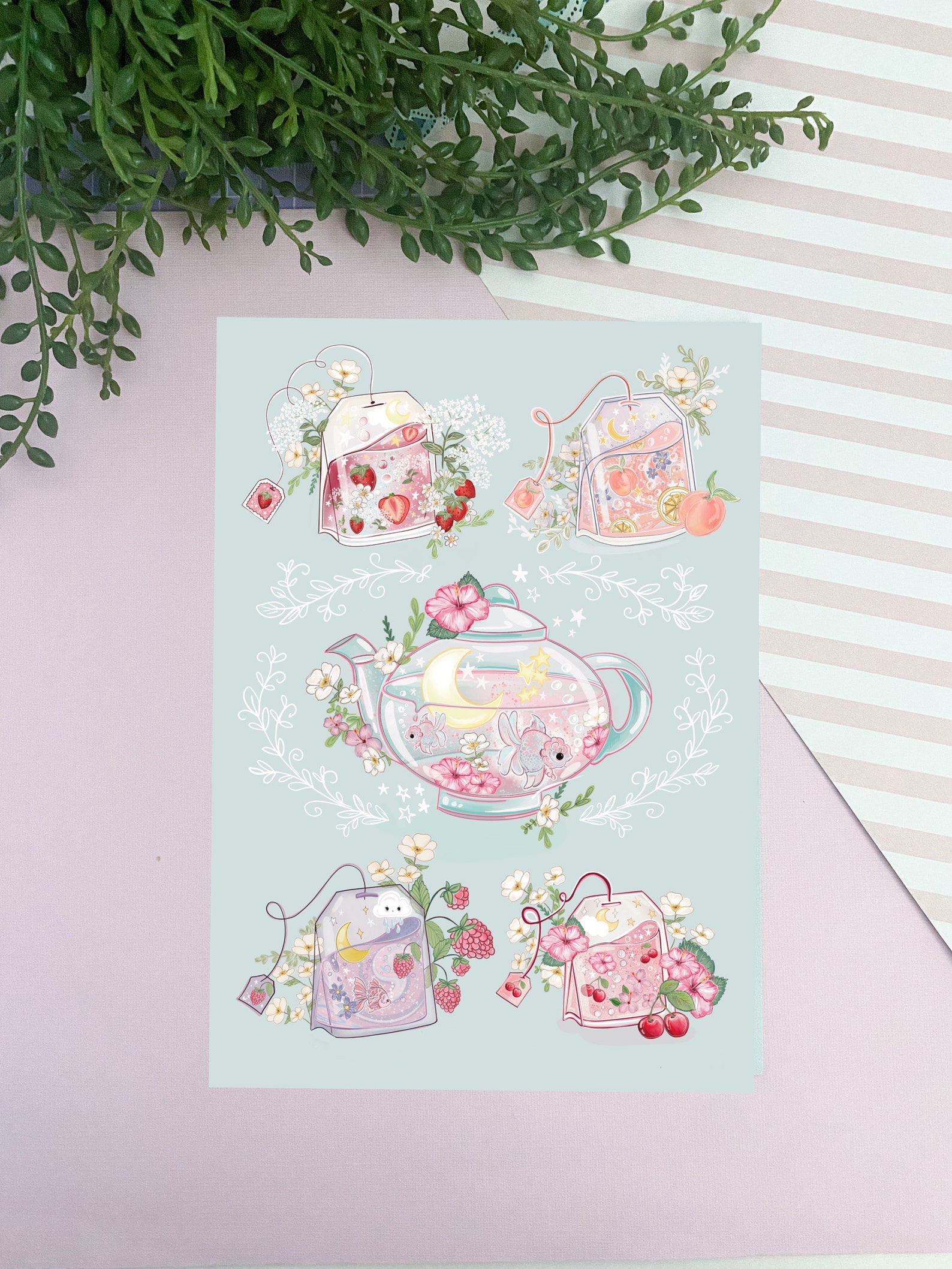 Aesthetic Kawaii Tea A5 Illustration Art Print. Cute Kawaii - Etsy