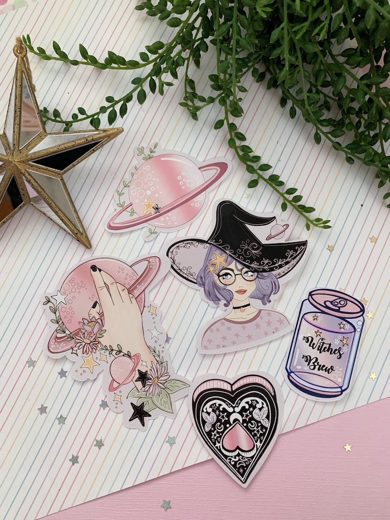 Purple Space Witch Girl Sticker Pack// Digital Art Stickers - Etsy