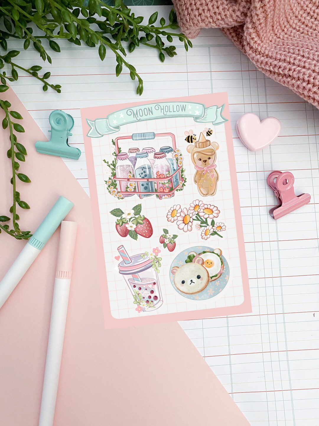 Breakfast Aesthetic Sticker Sheet, Hand Drawn, Stickers, Honey Bear ...
