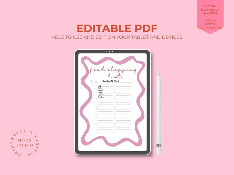 Grocery List Printable Food Shopping Planner Inventory Half Size A5 A4 ...