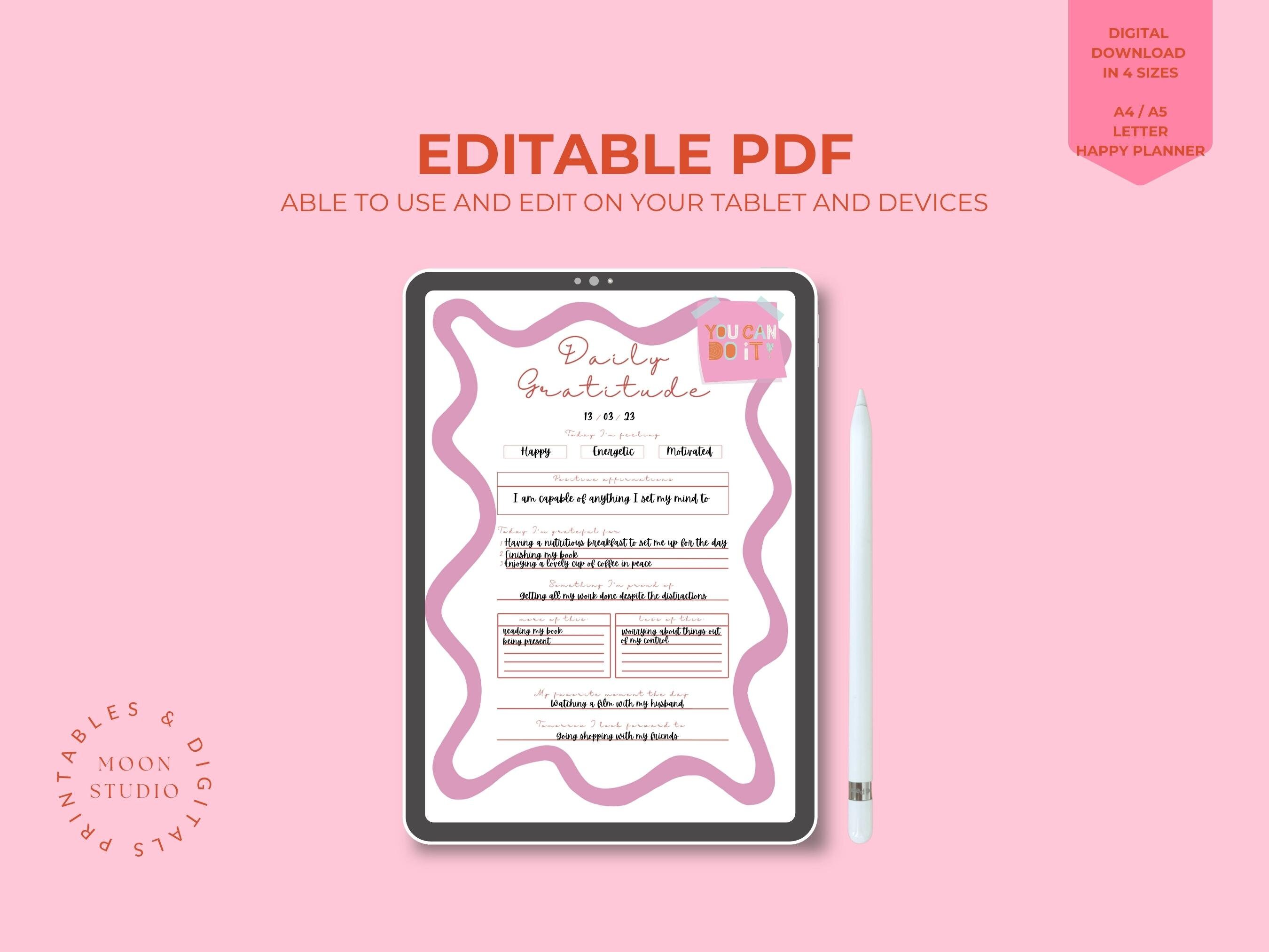 Gratitude Journal Printable Daily Gratitude Diary Affirmations Log Half ...