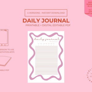 Daily Journal Printable | Daily Diary | | Half Size | A5 | A4 Letter ...