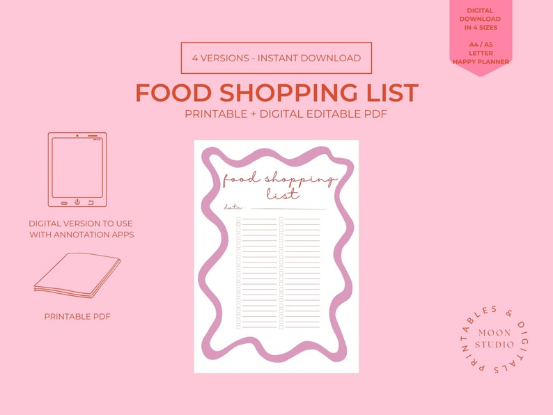 Grocery List Printable Food Shopping Planner Inventory Half Size A5 A4 ...