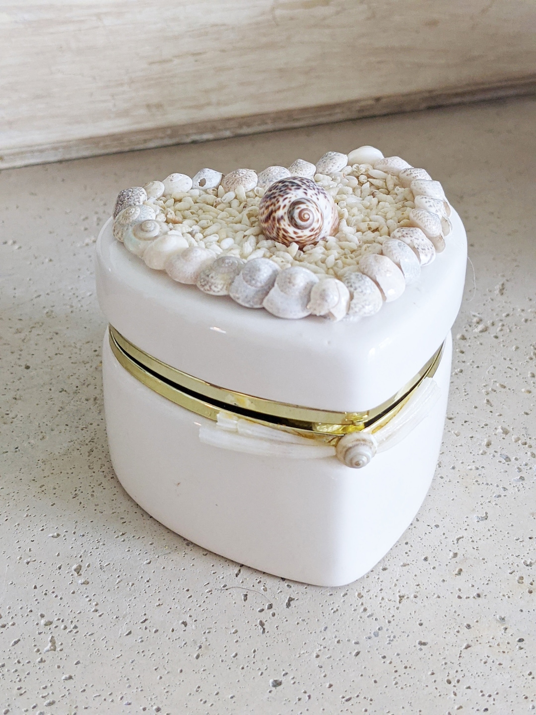 HEART TREASURE BOX Porcelain Shell - White With Seashell Seed Packet ...