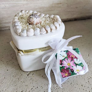 HEART TREASURE BOX Porcelain Shell - White With Seashell Seed Packet ...