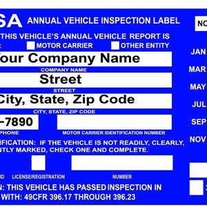 FMCSA Vehicle Annual DOT Inspection Stickers, Truck Decal Personalized ...