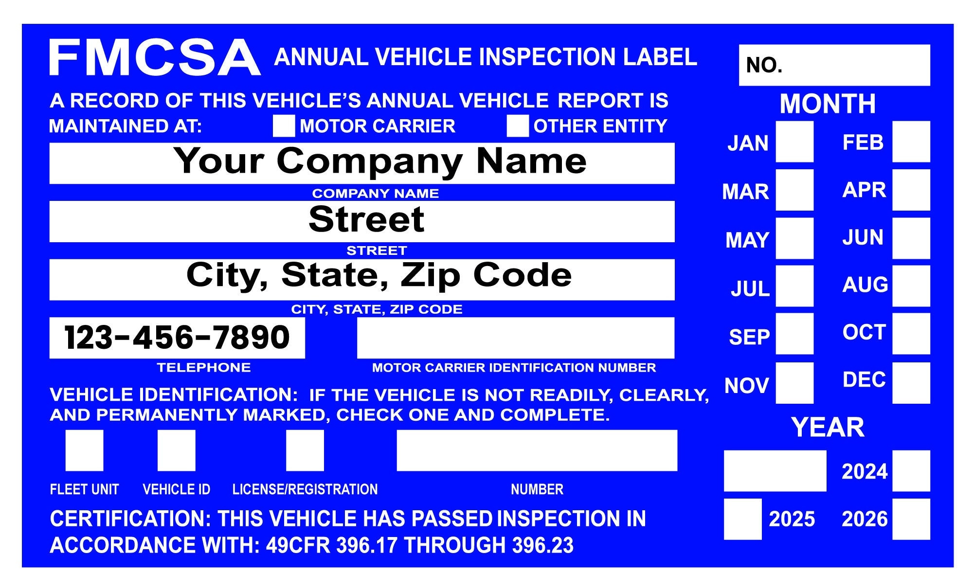 FMCSA Vehicle Annual DOT Inspection Stickers, Truck Decal Personalized ...