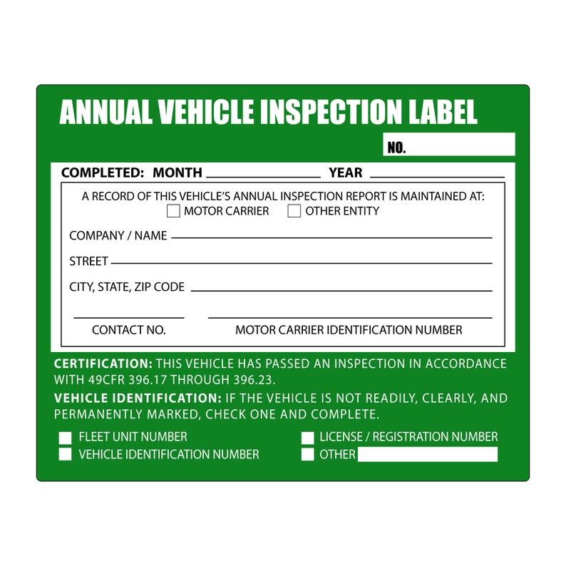 Annual Vehicle DOT Inspection Label Stickers, Truck Decal Personalized ...
