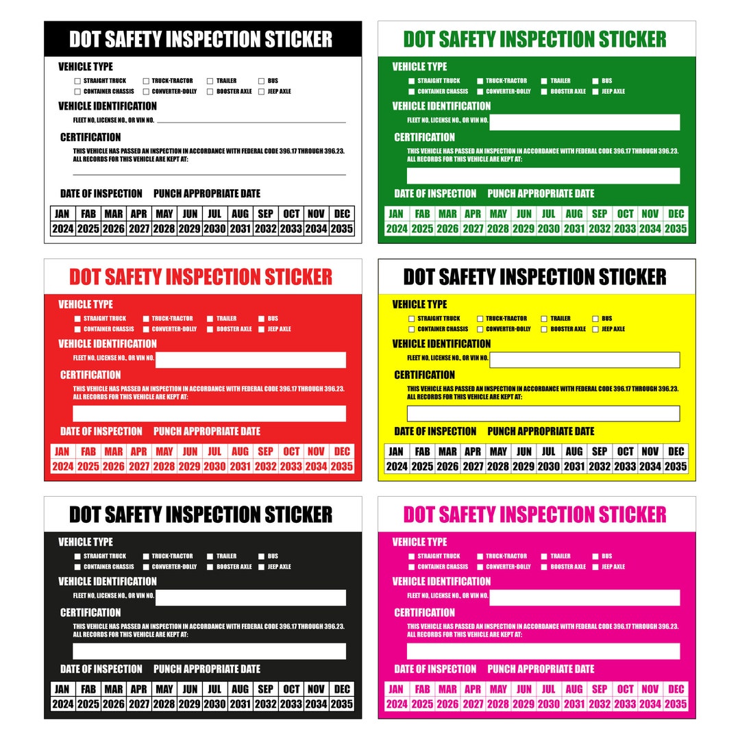 Annual Vehicle DOT Safety Inspection Stickers, Vinyl Decal Personalized ...