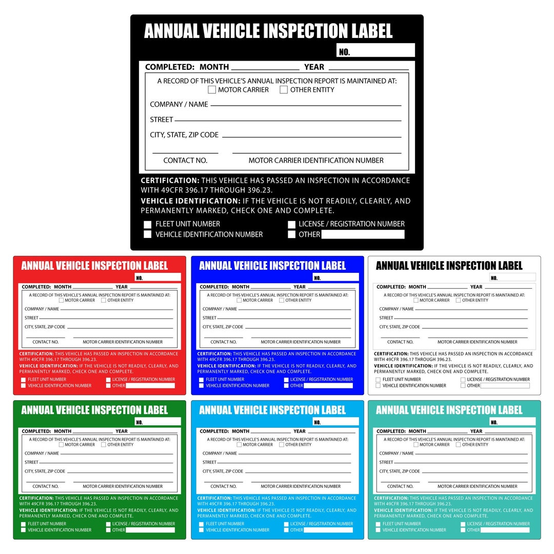 Annual Vehicle DOT Inspection Label Stickers, Truck Decal Personalized ...