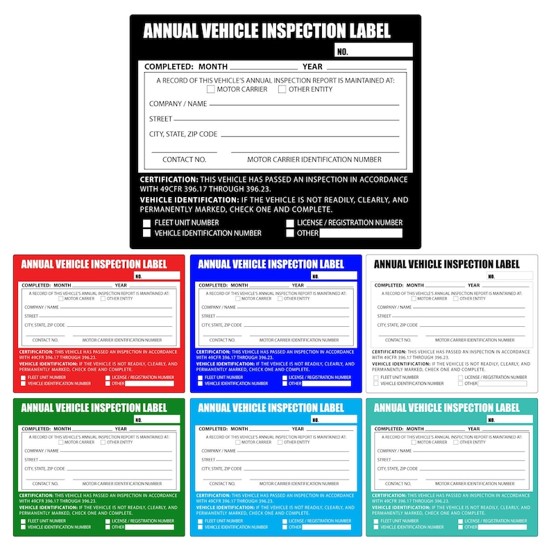 Annual Vehicle DOT Inspection Label Stickers, Truck Decal Personalized ...