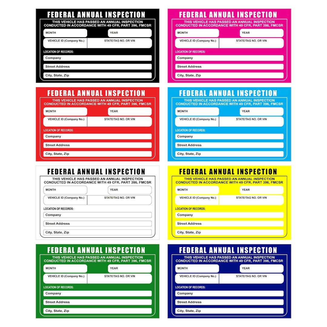 Annual Vehicle DOT Inspection Label Stickers, Truck Decal Personalized ...