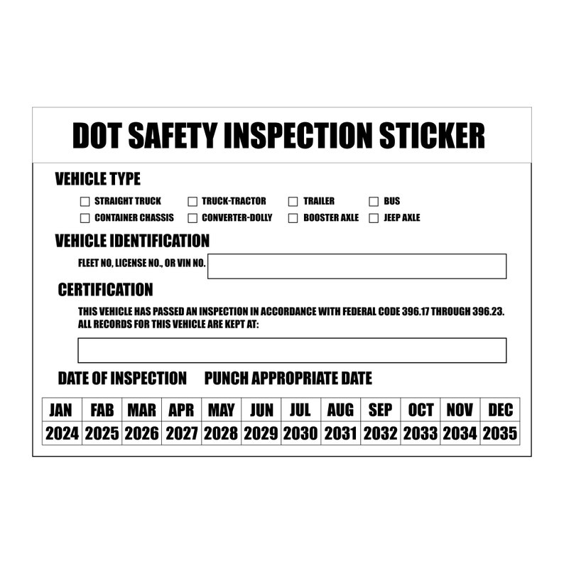 Annual Vehicle DOT Safety Inspection Stickers, Vinyl Decal Personalized ...