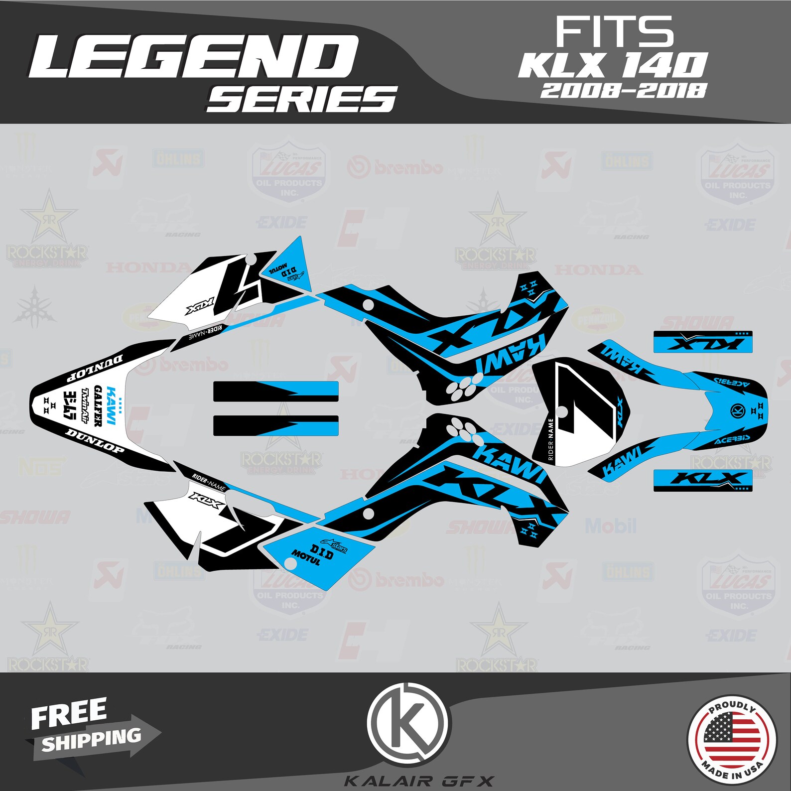 Custom Graphics Vinyl Decals for Kawasaki KLX140 KLX 140 Graphic Kit ...