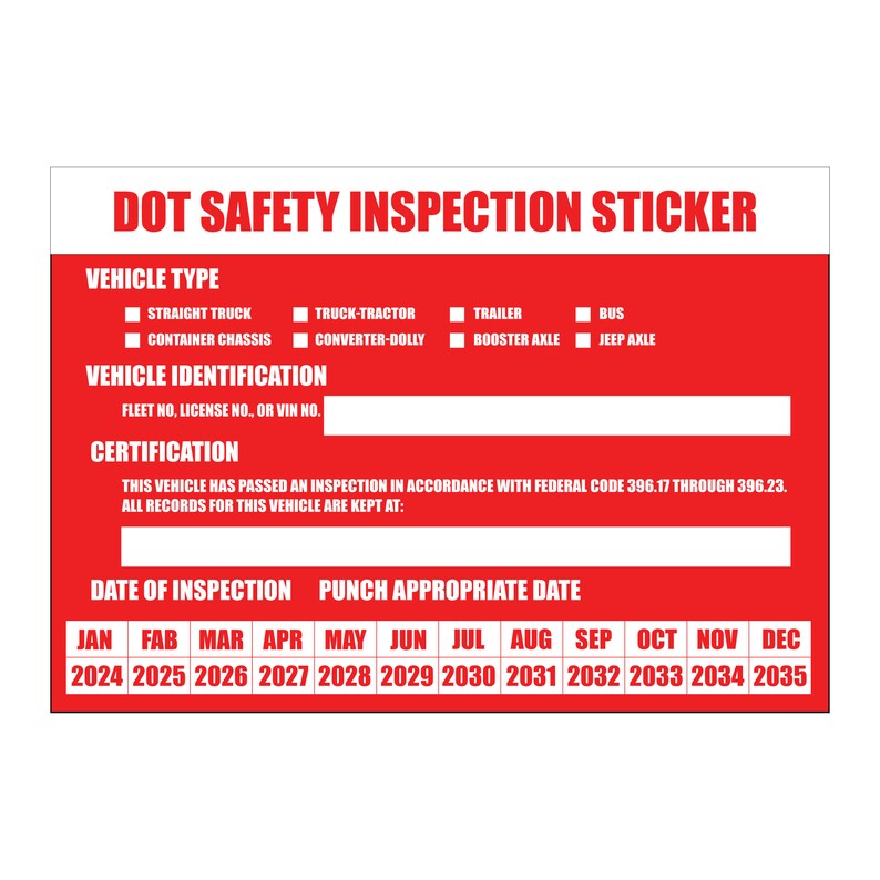 Annual Vehicle DOT Safety Inspection Stickers, Vinyl Decal Personalized ...