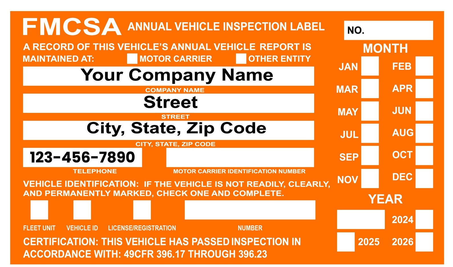 FMCSA Vehicle Annual DOT Inspection Stickers, Truck Decal Personalized ...