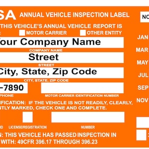 FMCSA Vehicle Annual DOT Inspection Stickers, Truck Decal Personalized ...