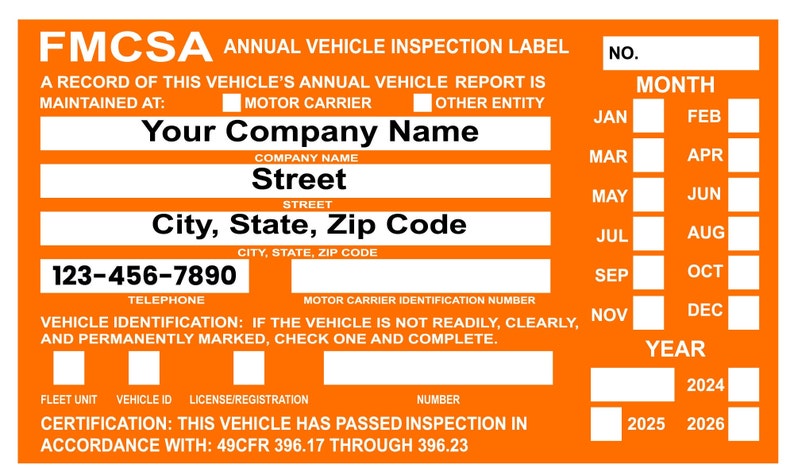 FMCSA Vehicle Annual DOT Inspection Stickers, Truck Decal Personalized ...