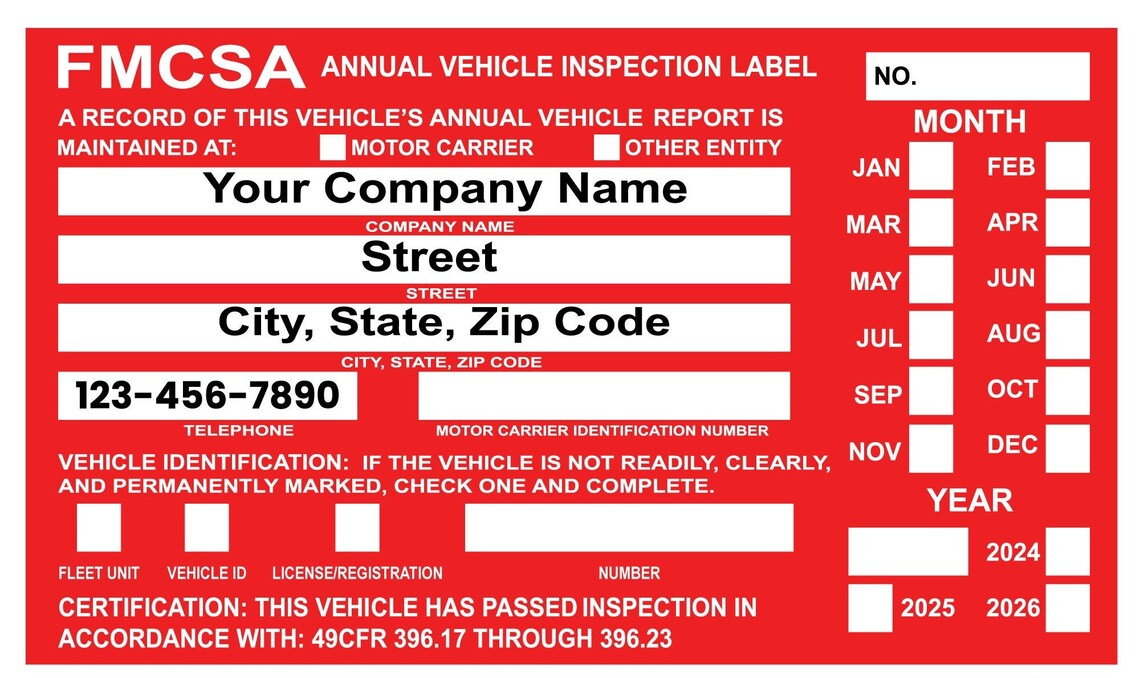FMCSA Vehicle Annual DOT Inspection Stickers, Truck Decal Personalized ...