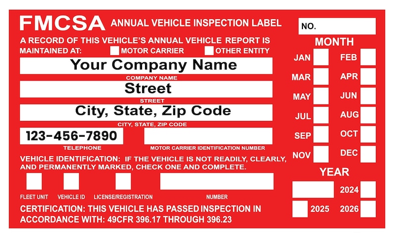 FMCSA Vehicle Annual DOT Inspection Stickers, Truck Decal Personalized ...