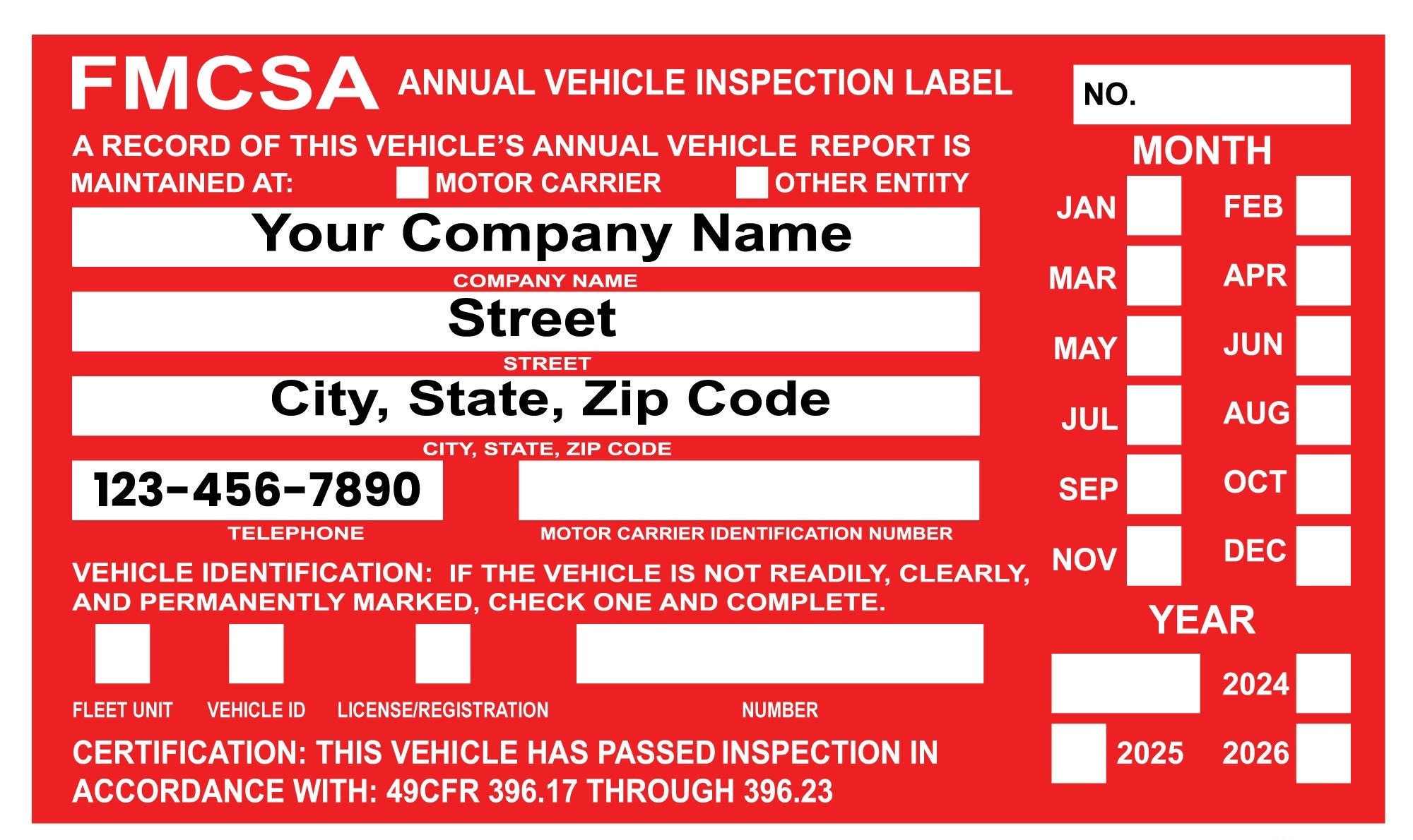 FMCSA Vehicle Annual DOT Inspection Stickers, Truck Decal Personalized ...