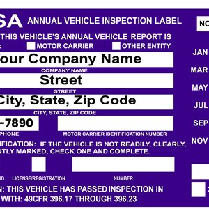FMCSA Vehicle Annual DOT Inspection Stickers, Truck Decal Personalized ...