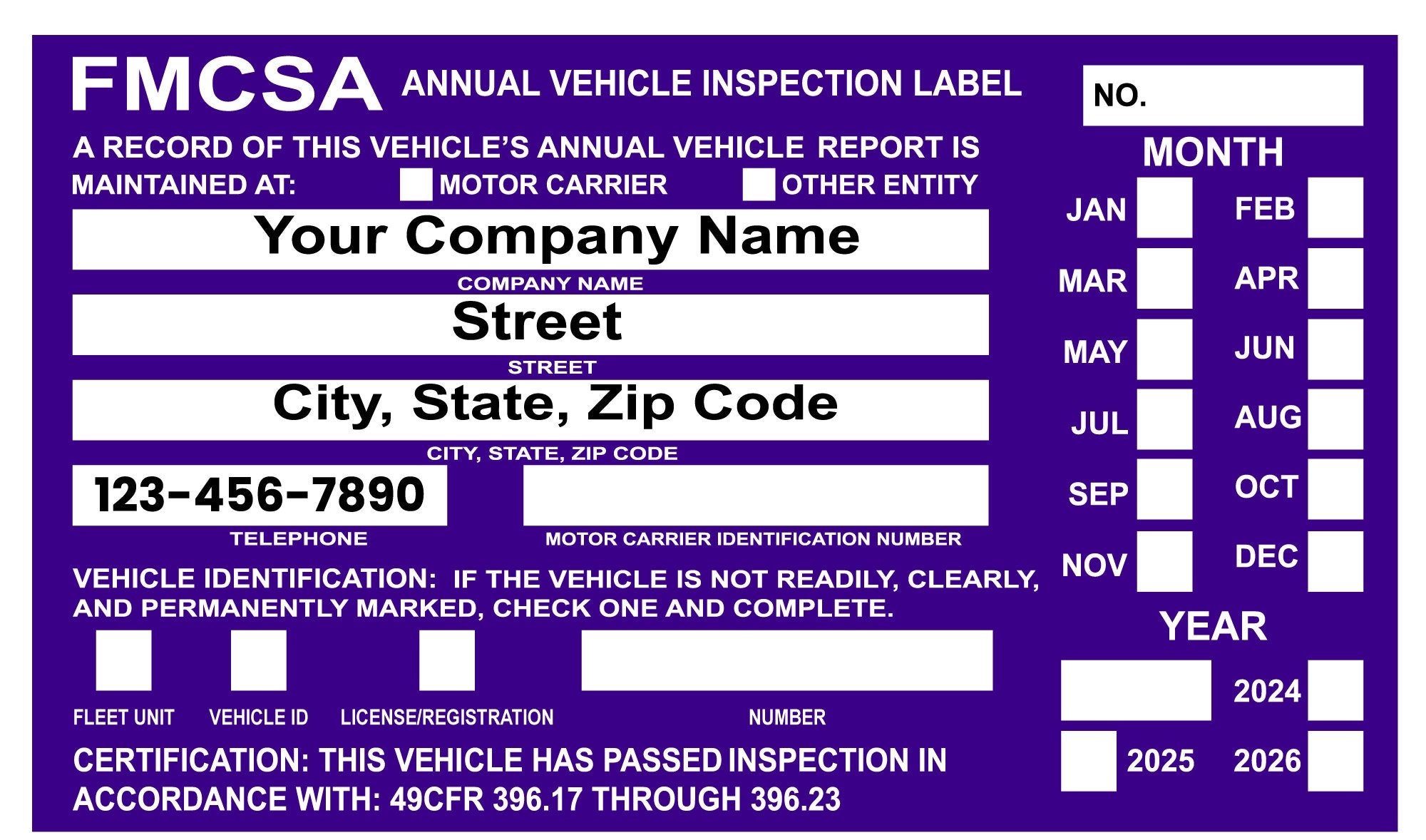 FMCSA Vehicle Annual DOT Inspection Stickers, Truck Decal Personalized ...