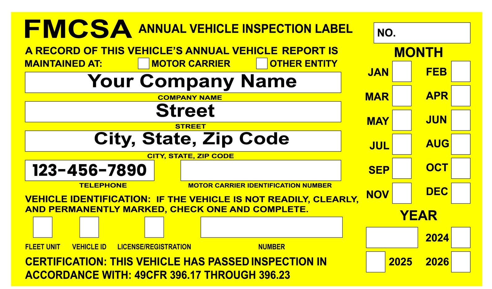 FMCSA Vehicle Annual DOT Inspection Stickers, Truck Decal Personalized ...