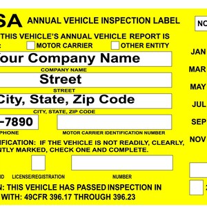 FMCSA Vehicle Annual DOT Inspection Stickers, Truck Decal Personalized ...