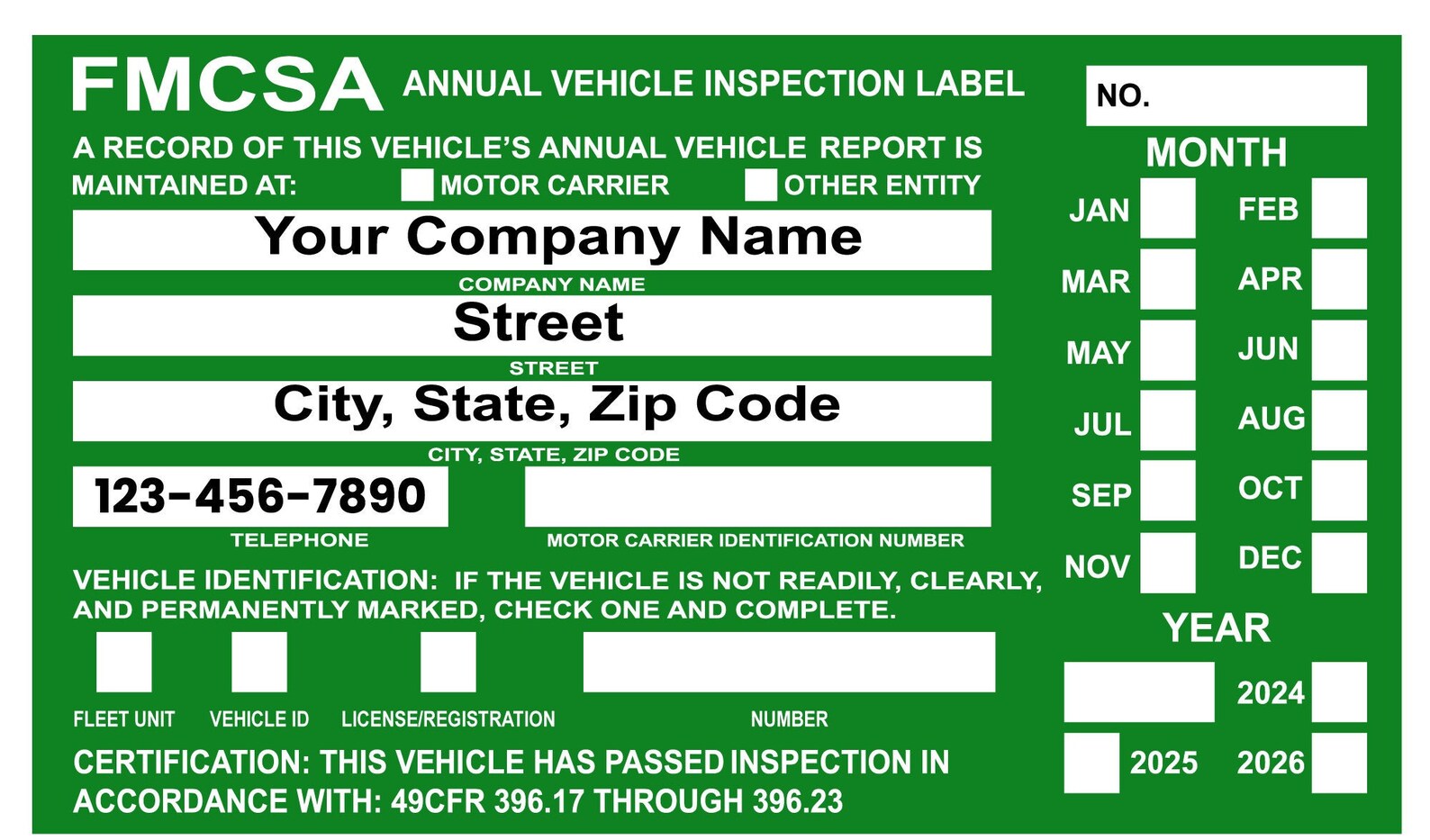 FMCSA Vehicle Annual DOT Inspection Stickers, Truck Decal Personalized ...