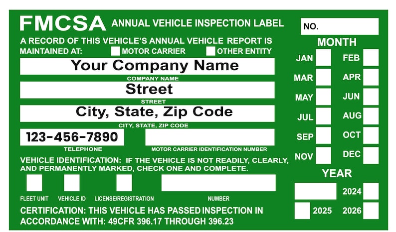 FMCSA Vehicle Annual DOT Inspection Stickers, Truck Decal Personalized ...