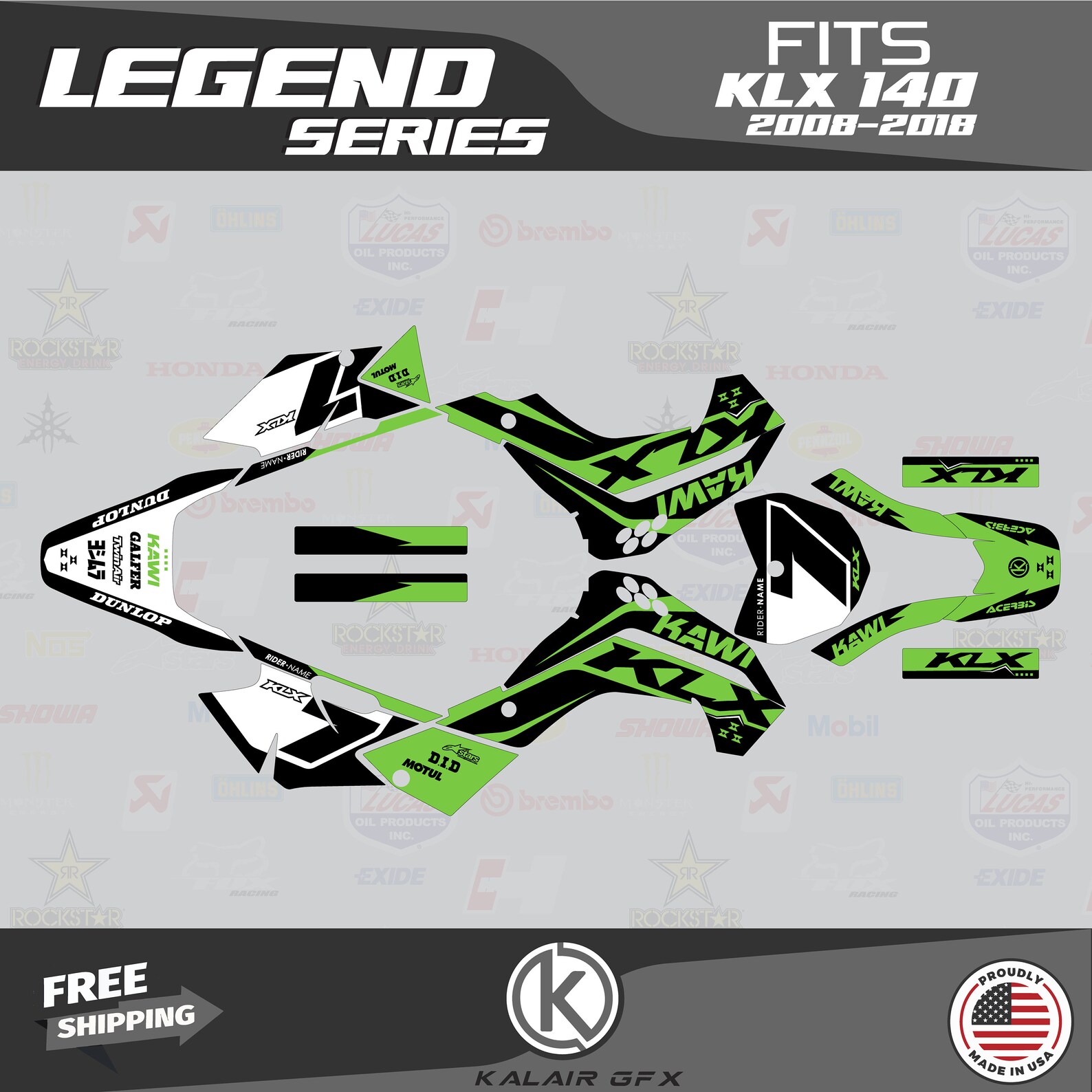 Custom Graphics Vinyl Decals for Kawasaki KLX140 KLX 140 Graphic Kit ...