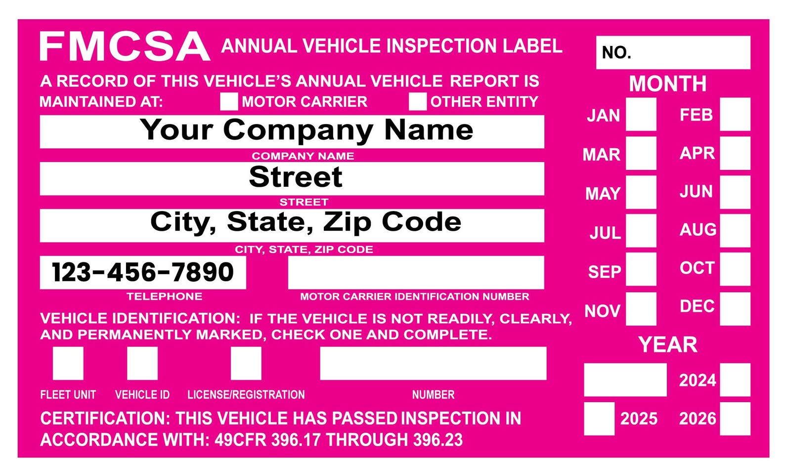 FMCSA Vehicle Annual DOT Inspection Stickers, Truck Decal Personalized ...