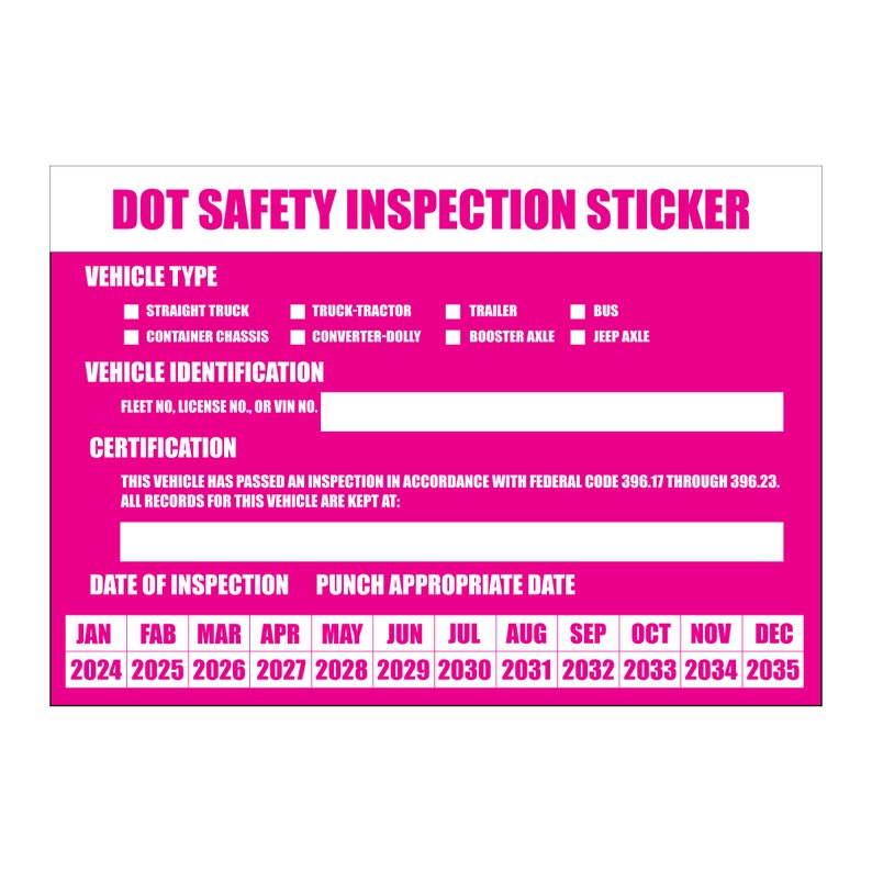 Annual Vehicle DOT Safety Inspection Stickers, Vinyl Decal Personalized ...