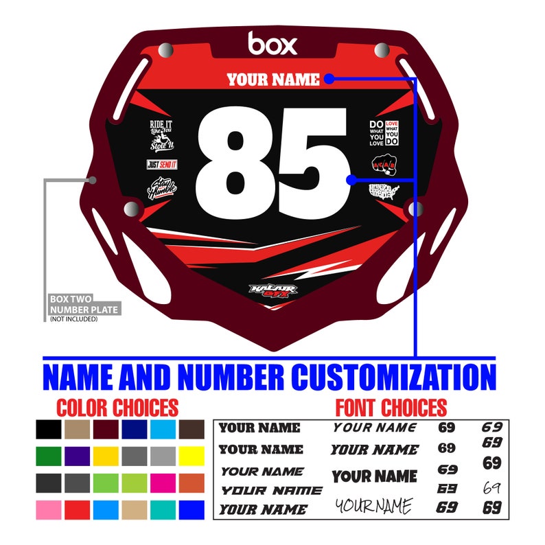 Custom BMX Box Two Number Plate Decals - Personalize Your Racing ...