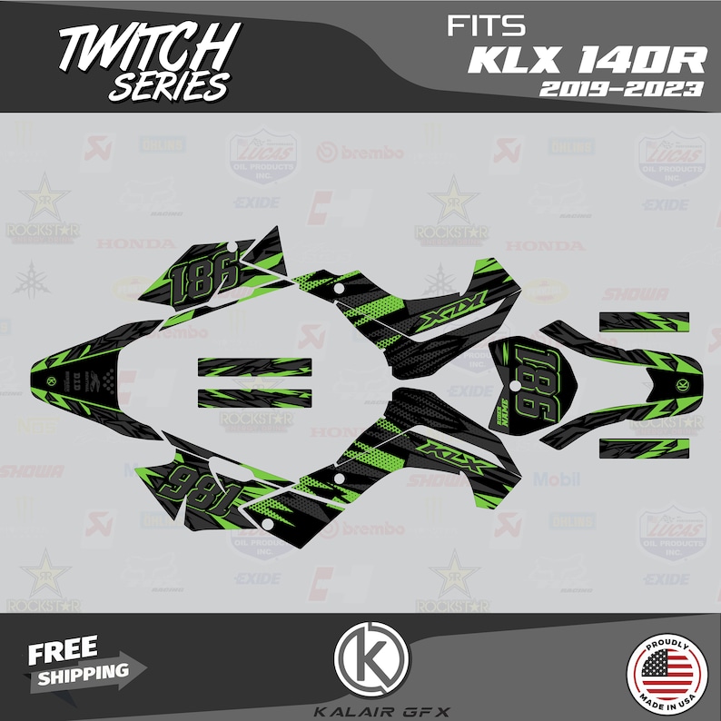 Custom Graphics Vinyl Decals for Kawasaki KLX140R KLX 140R Graphic Kit ...