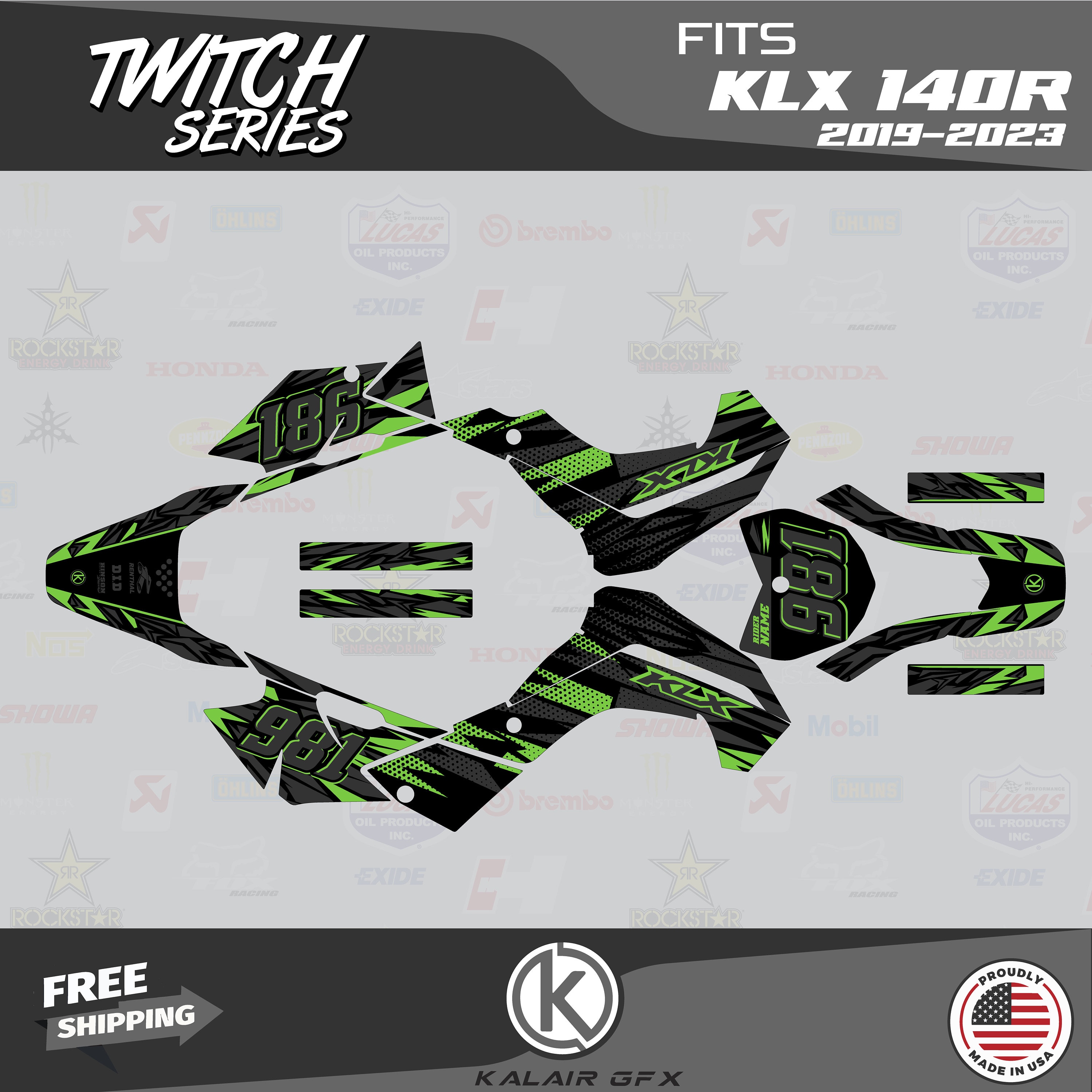 Custom Graphics Vinyl Decals for Kawasaki KLX140R KLX 140R Graphic Kit ...