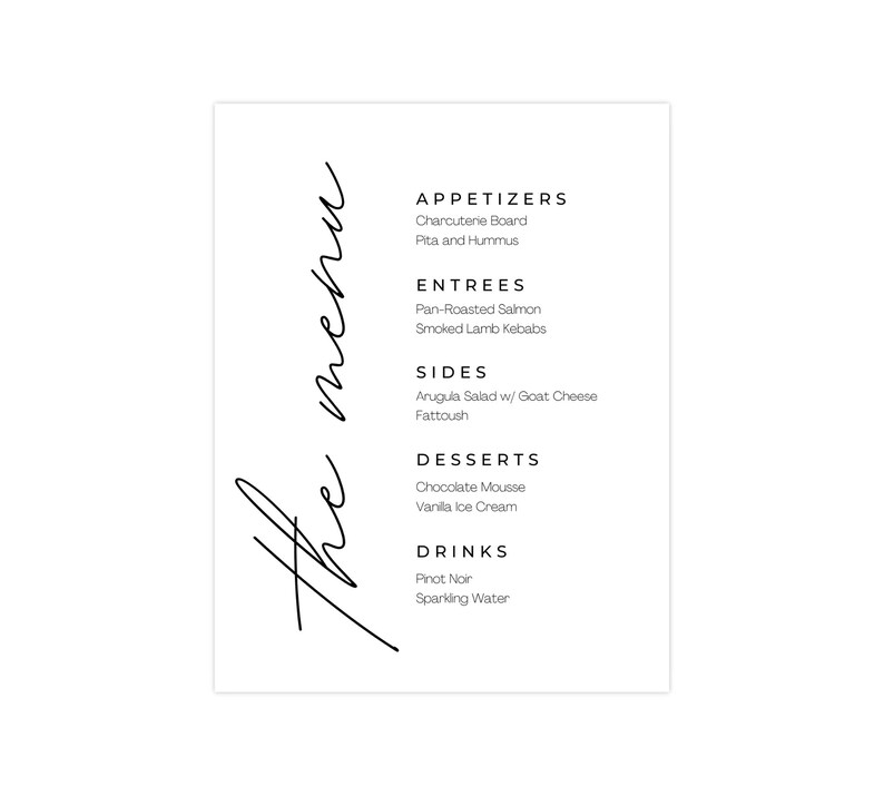 Dinner Menu Template Editable Dinner Party Menu Template - Etsy